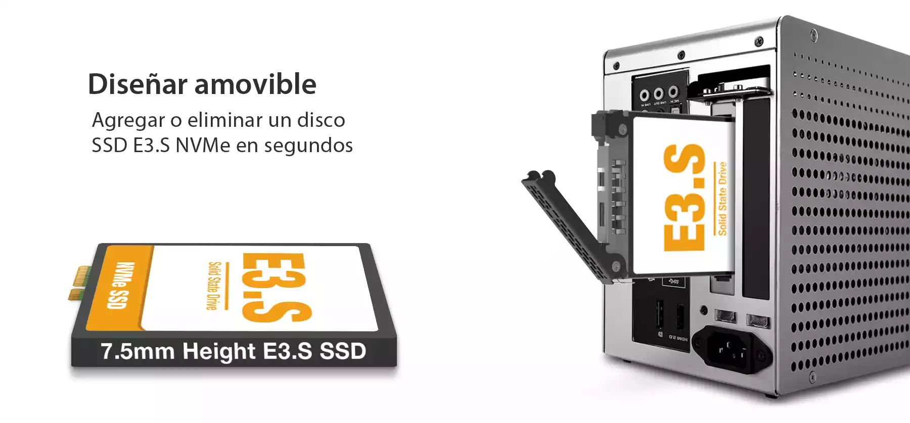 CP138_Adaptador/carcasa extraíble E3.S NVMe SSD a PCIe 5.0 x4 para ranura de expansión PCIe